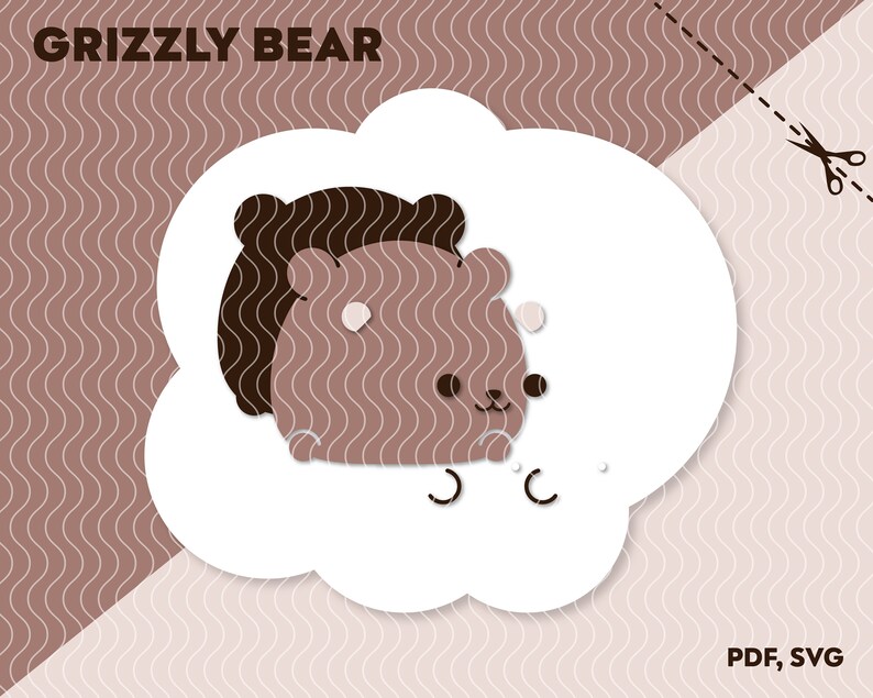 Grizzly Bear hug baby kawaii chibi papercut papercraft print doodle ...