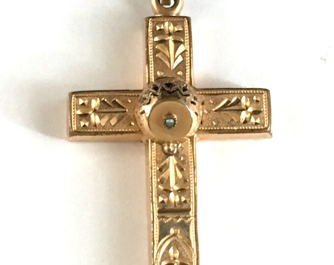 Vintage Cross With Seed Pearl, Diamond Cuts, Gold Tone, Religious ...