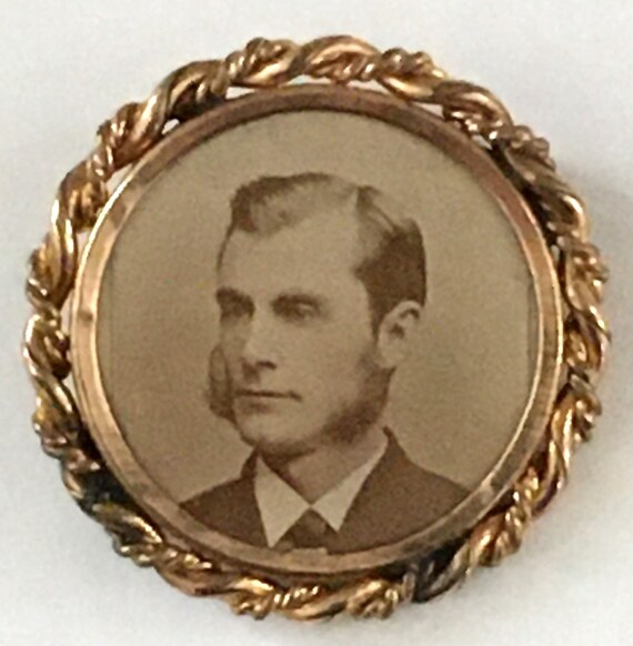 Antique Victorian Mourning Jewelry Pin, Man with Mutt… - Gem