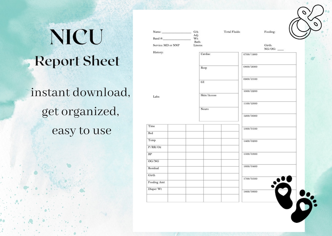 NICU Brain / Report Sheet - INSTANT DOWNLOAD - Etsy