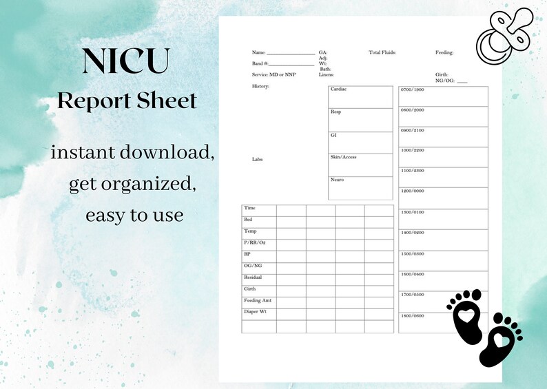 NICU Brain / Report Sheet - INSTANT DOWNLOAD - Etsy