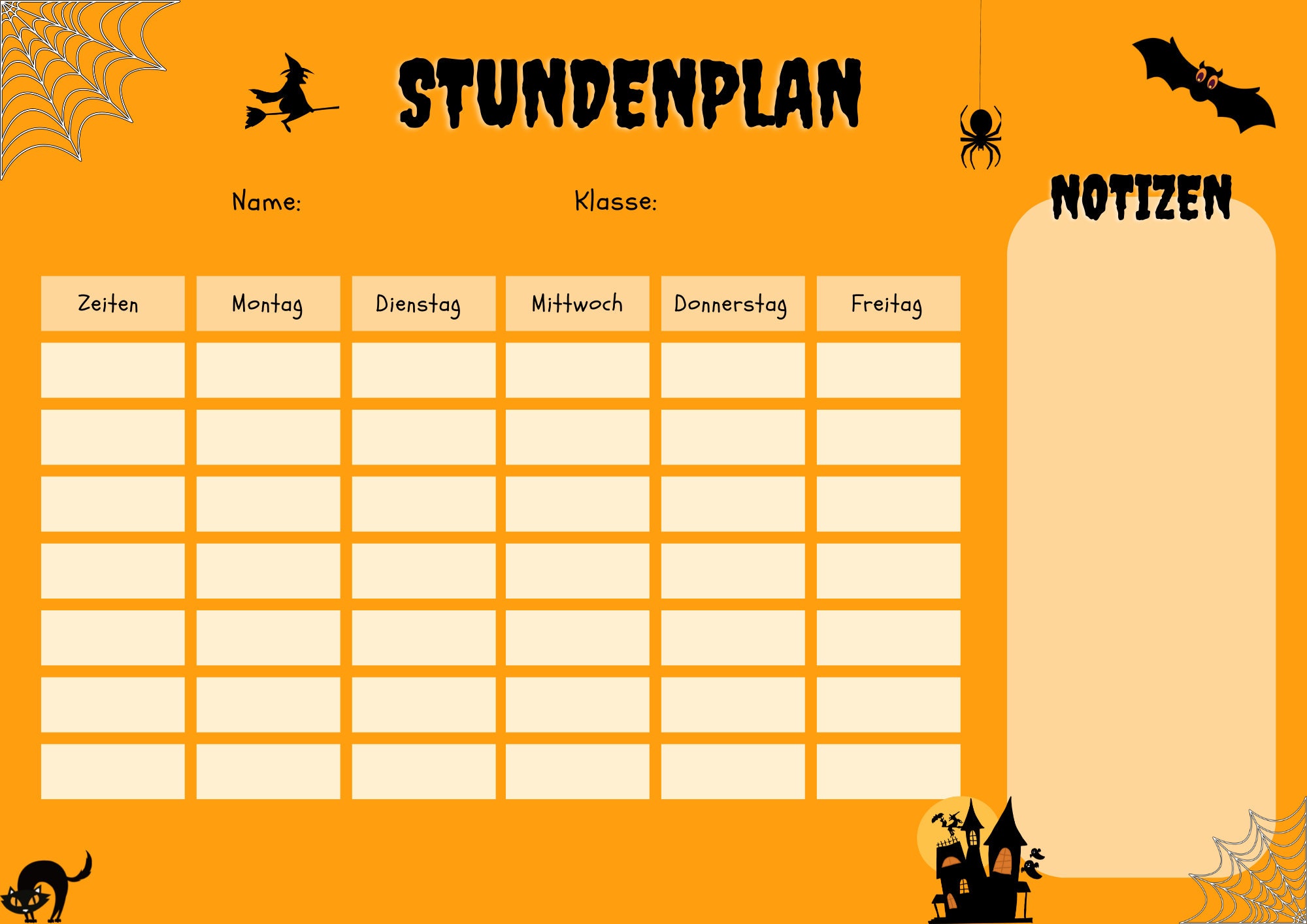 Timetable Download to Print Halloween Motif - School Child - Gift Idea ...
