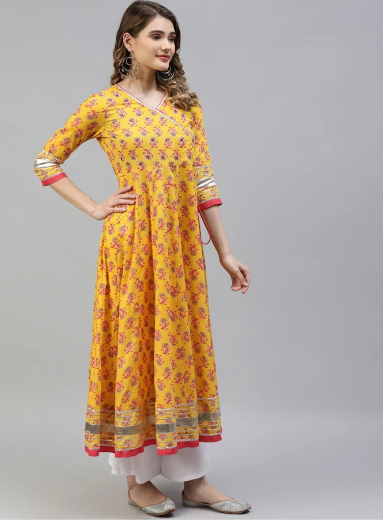 Anarkali Kurta - Yellow Angrakha Kurta - Graduation Gift for Her ...