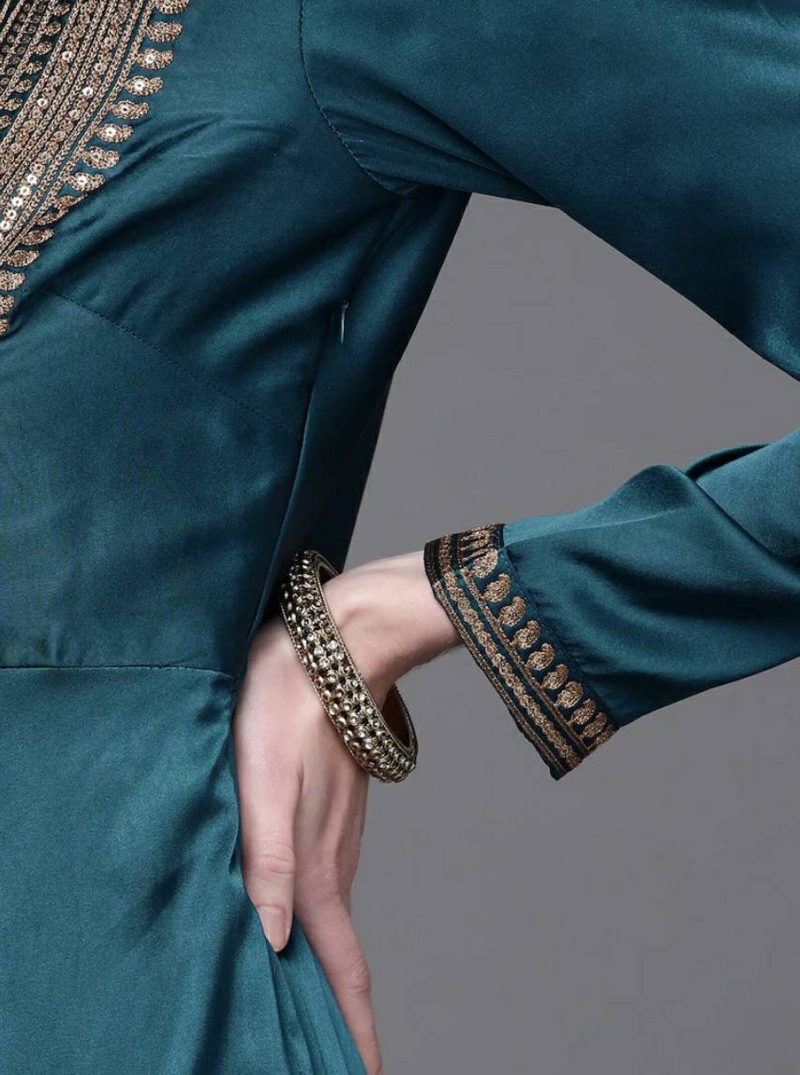 Indian Pakistani Hand Worked Embroidered Fit & Flare Dress With Dupatta ...