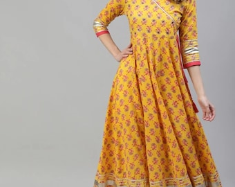 Anarkali Kurta - Yellow Angrakha Kurta - Graduation Gift for Her ...