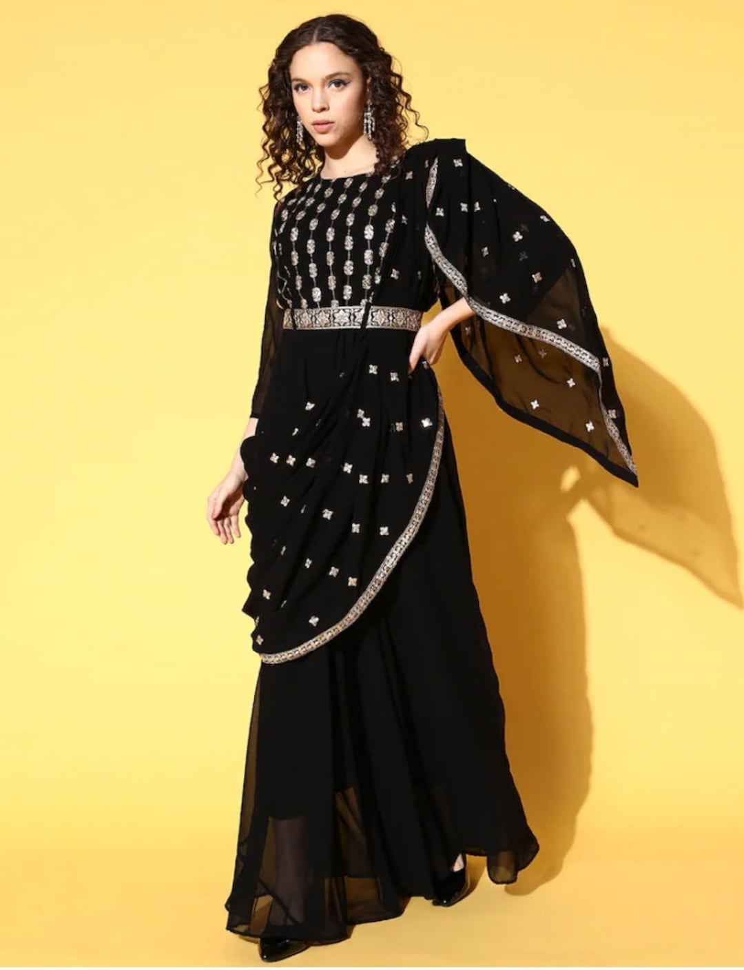 Party Wear Dress for Women Black Ethnic Motifs Embroidered Maxi Dress ...