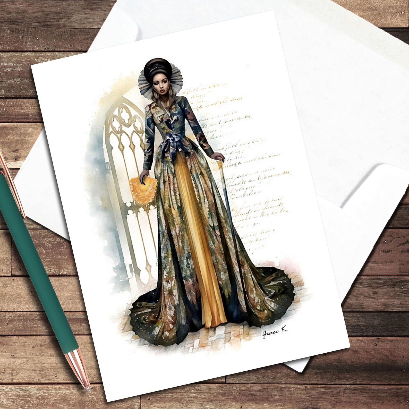 Gothic Gold Fashion Note Card, 19th Century Blank Greeting Card - Etsy