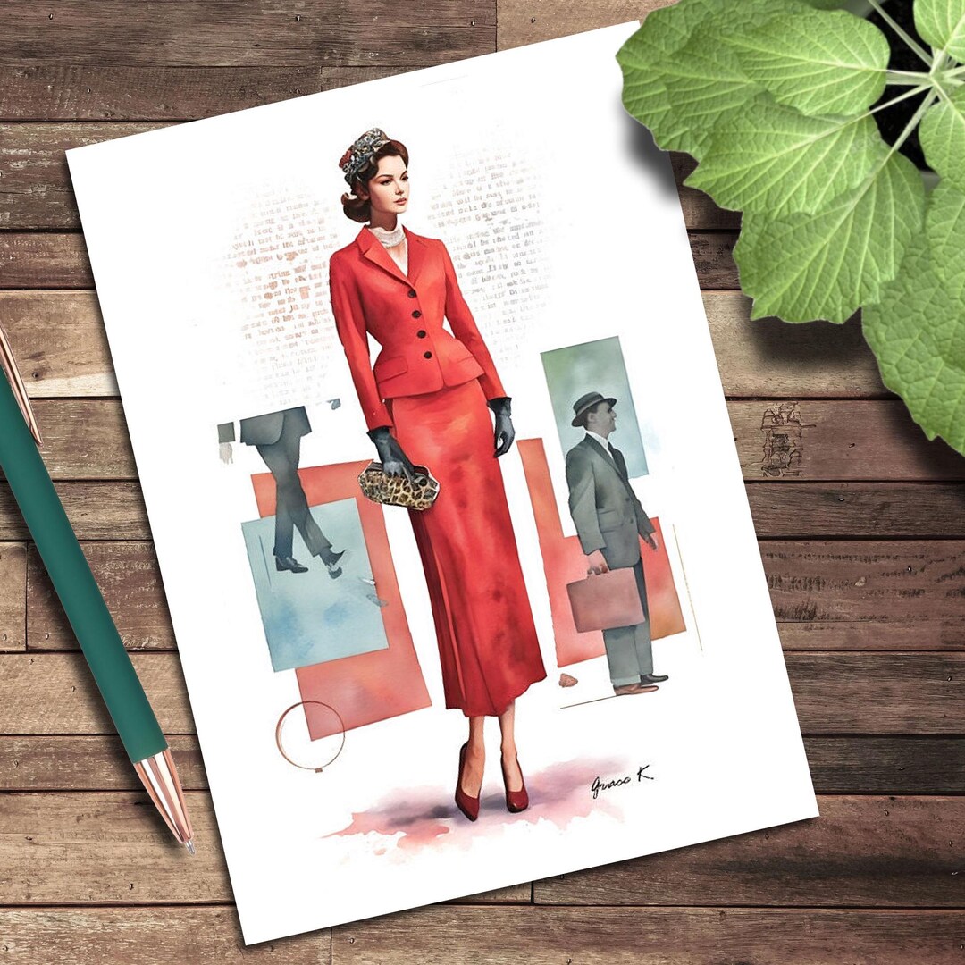 Retro 50s Fashion Illustration Note Card - Etsy UK