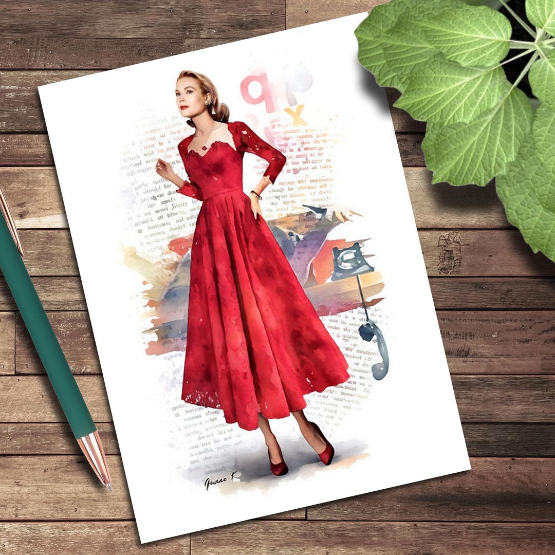 Grace Kelly Note Card, Dial M for Murder, Fashion Illustration Blank ...