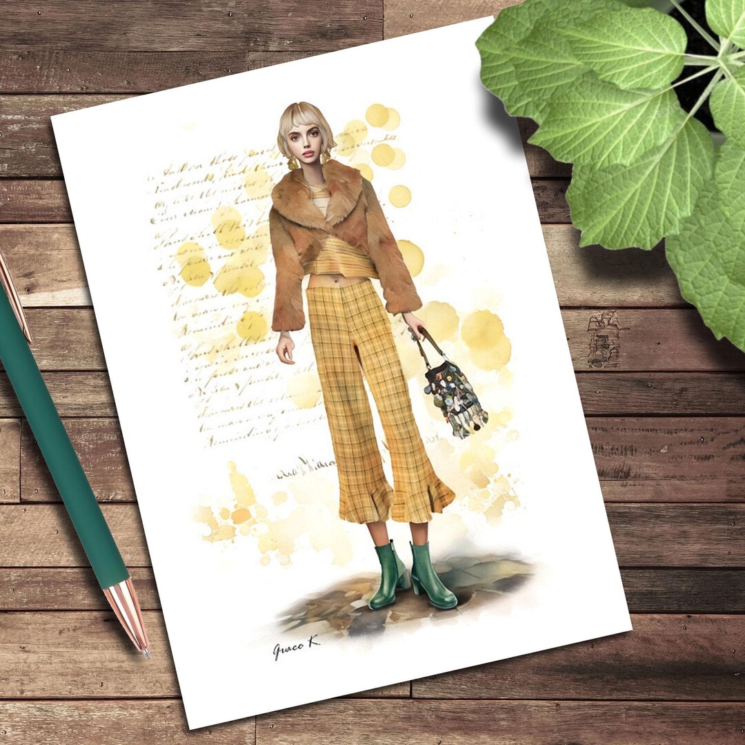 Fashion Illustration Note Card, Computer Art, Teen Style - Etsy