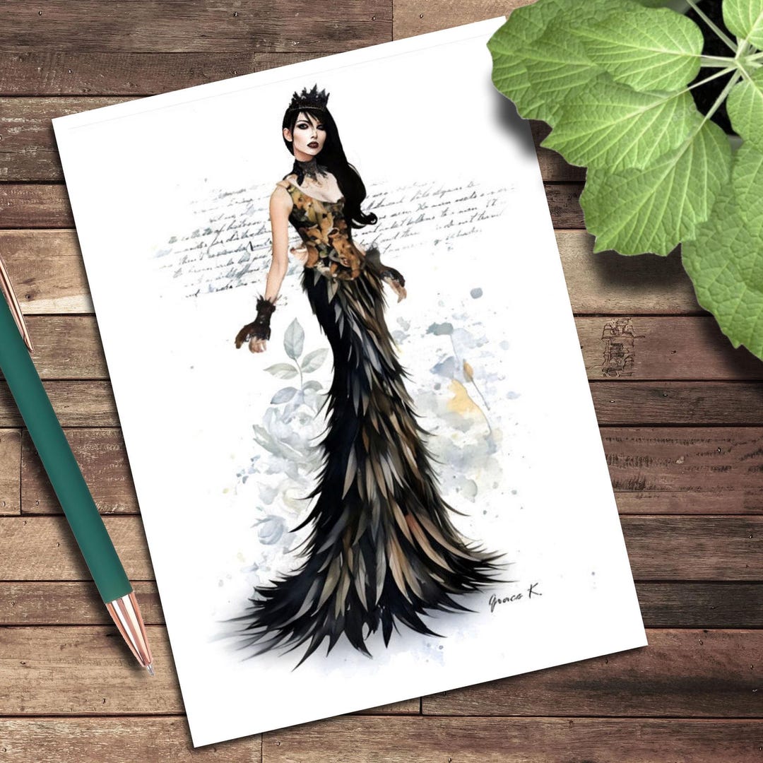 Gothic Fashion Illustration Note Card, Whimsical Goth Blank Card - Etsy