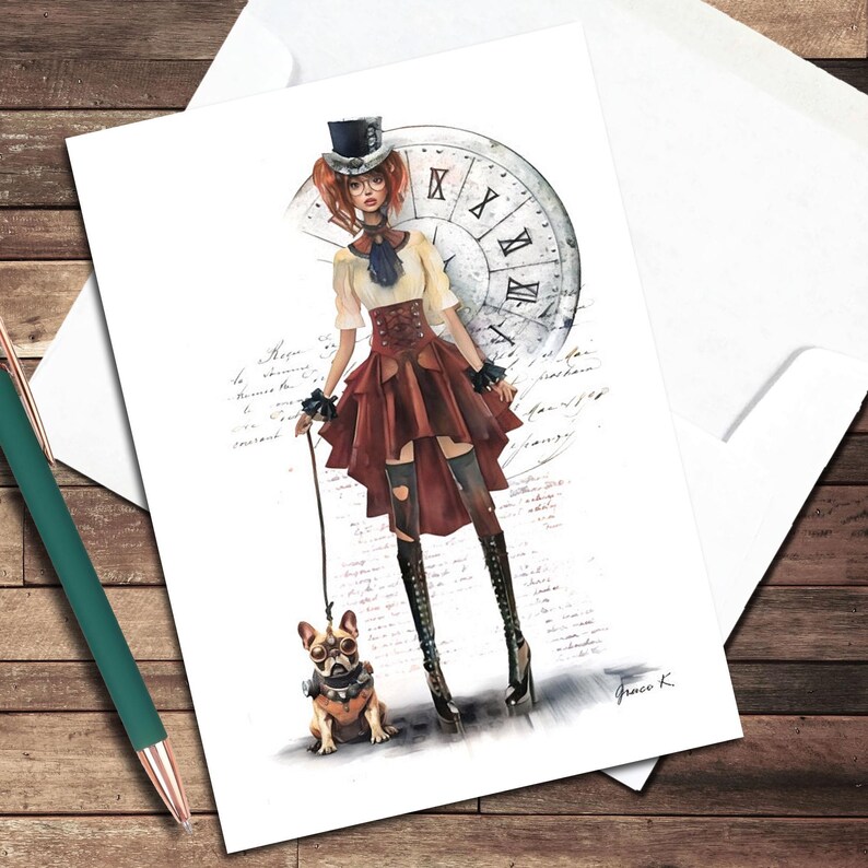 Steampunk Fashion Illustration Note Card, Blank Greeting Card - Etsy Canada