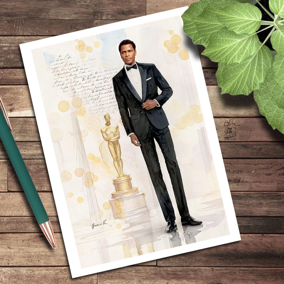 Sidney Poitier Illustrated Greeting Card, Classic Hollywood Note Card ...