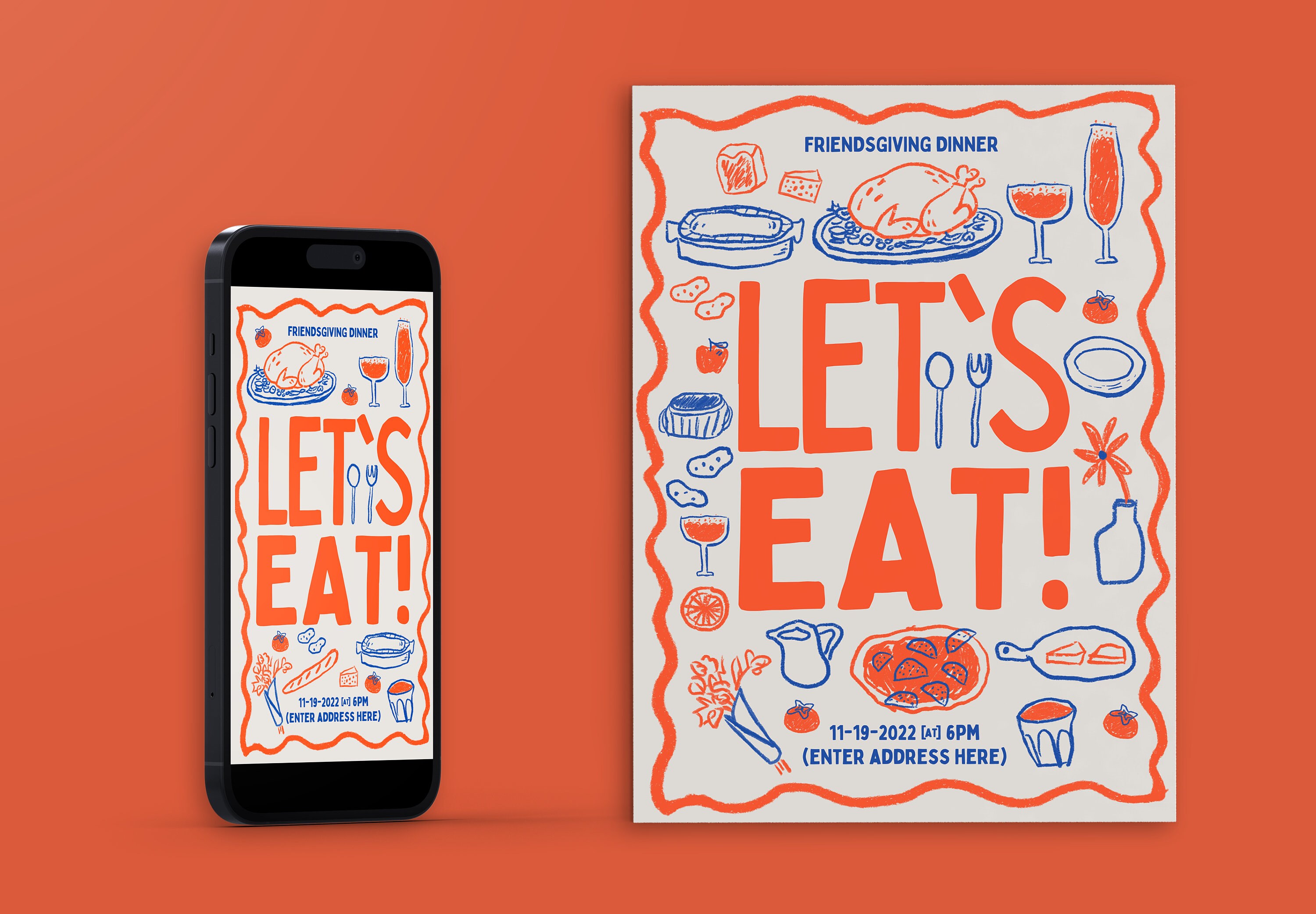 Friendsgiving Editable Invite, Canva Design Template, Thanksgiving ...