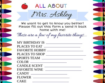 All About My Teacher Printable - Etsy