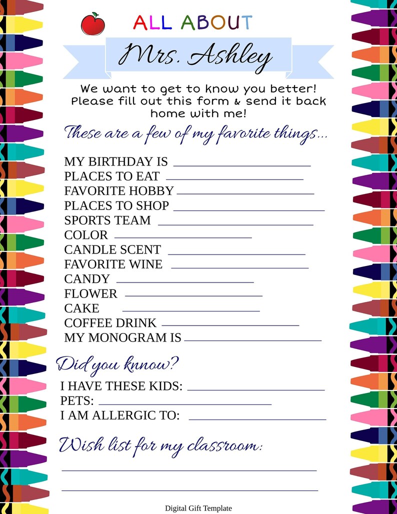 Editable Teacher Favorites, Printable Teacher Appreciation, Back to ...