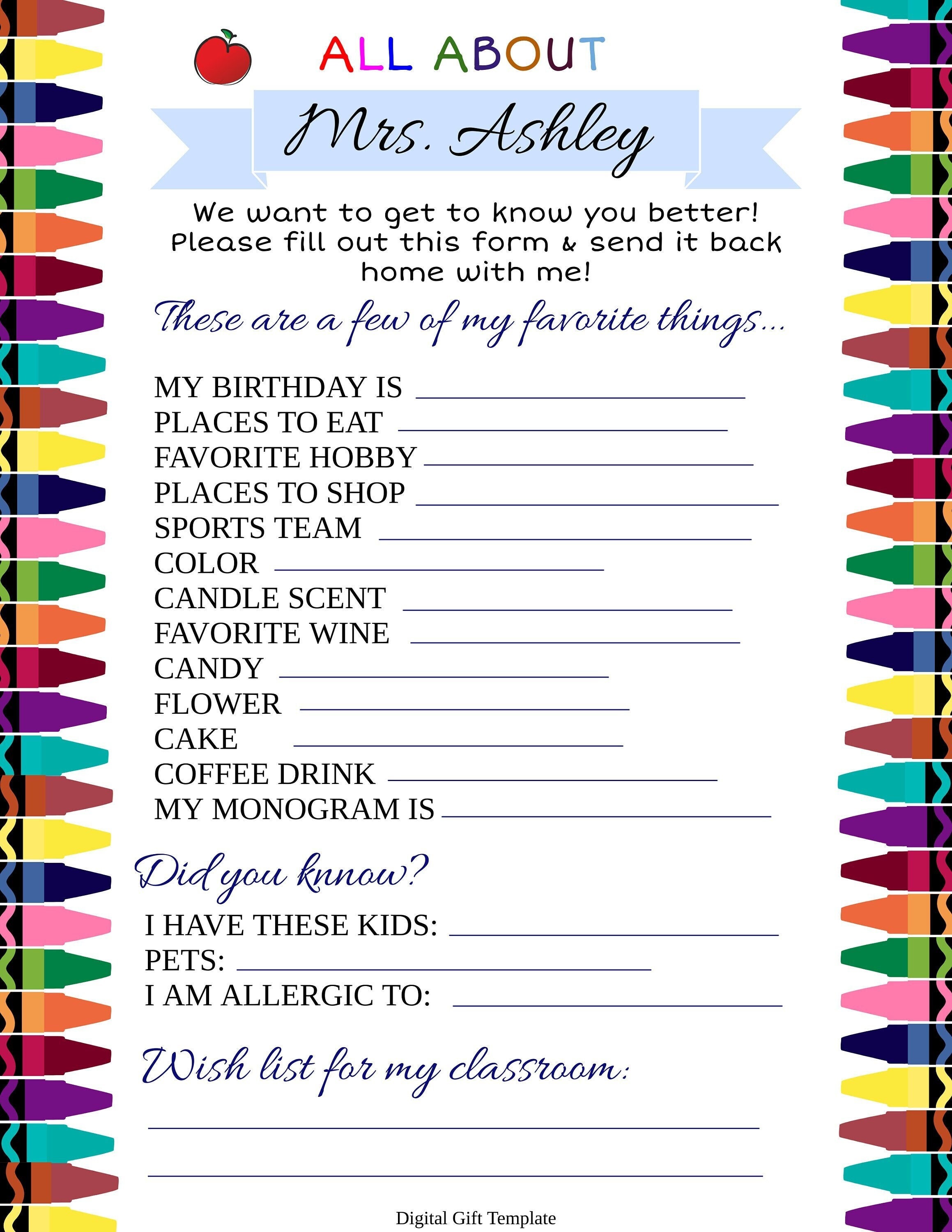 Editable Teacher Favorites, Printable Teacher Appreciation, Back to ...