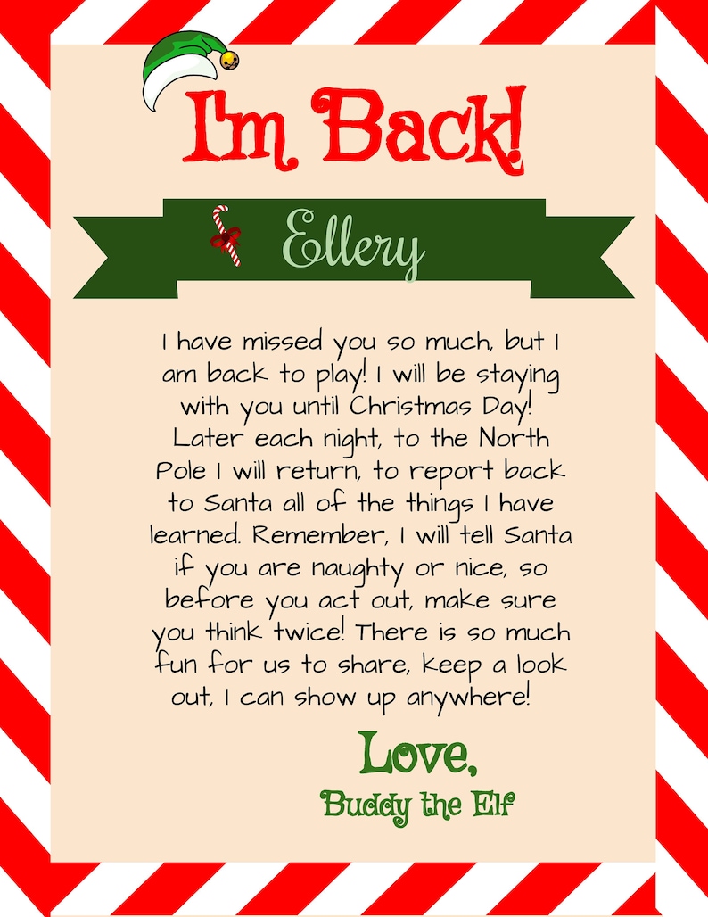 Editable Elf I'm Back Letter, Elf Printable Template, Christmas Return ...