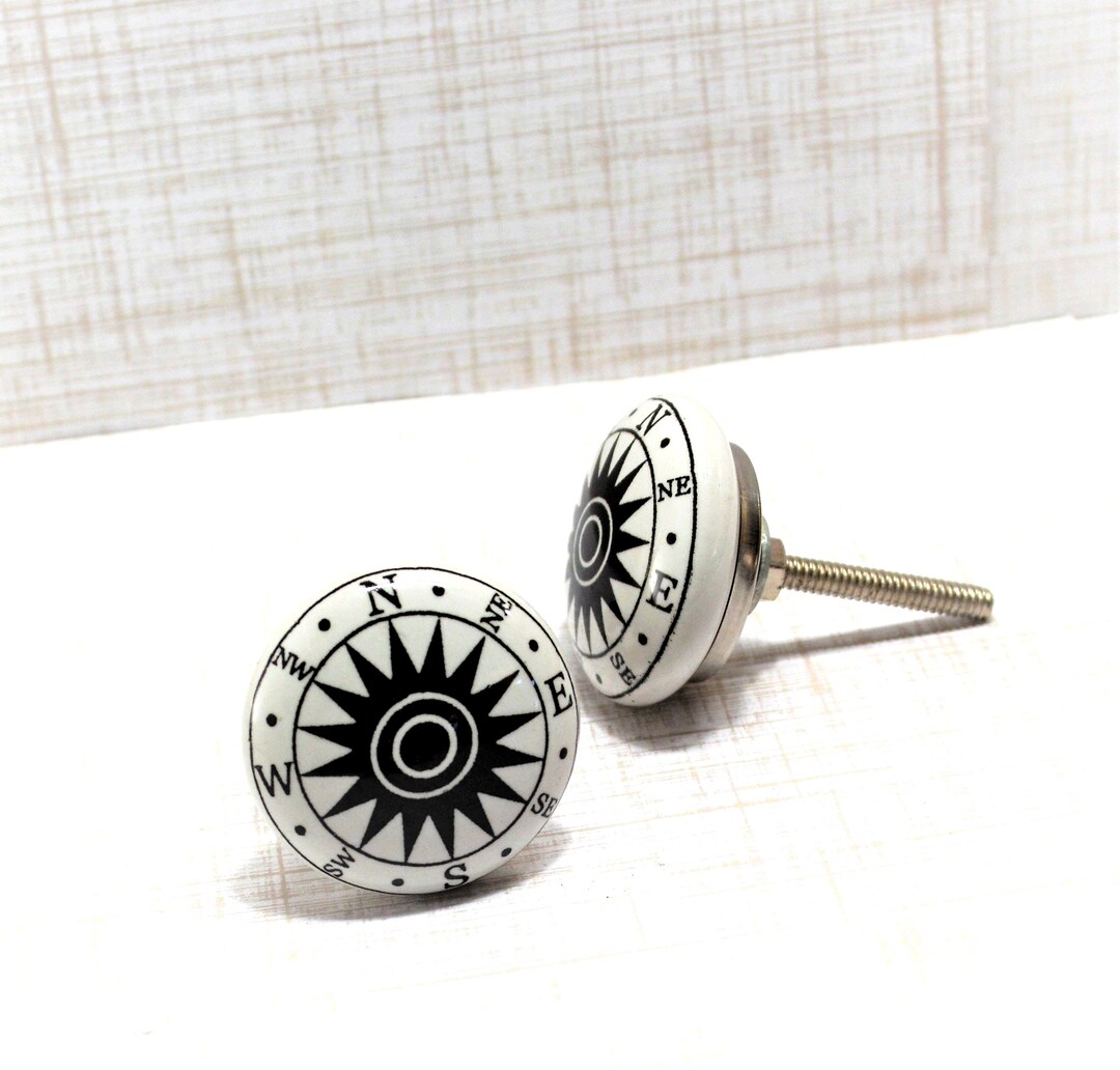 Black and White Compass Knob, Compass Drawer Pull, Nautical Furniture ...