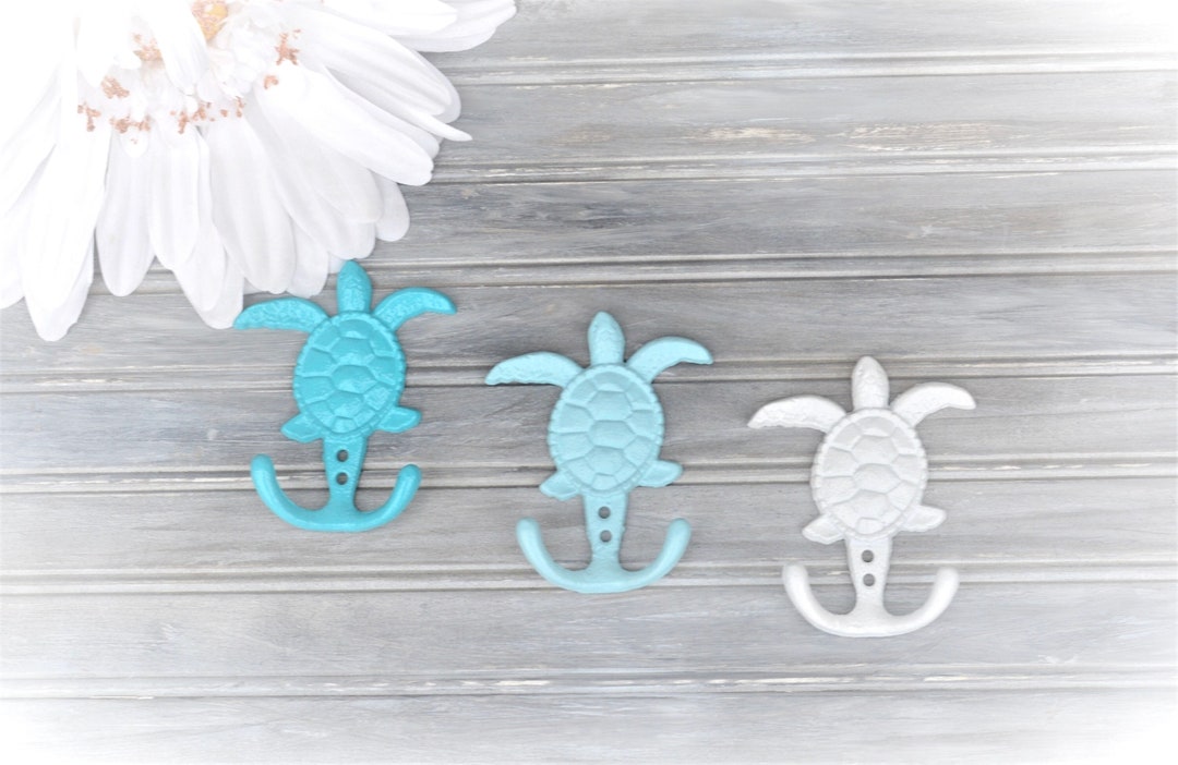 Iron Turtle Wall Hook, Coastal Bathroom, Sea Tortoise Towel Hook, Beach ...