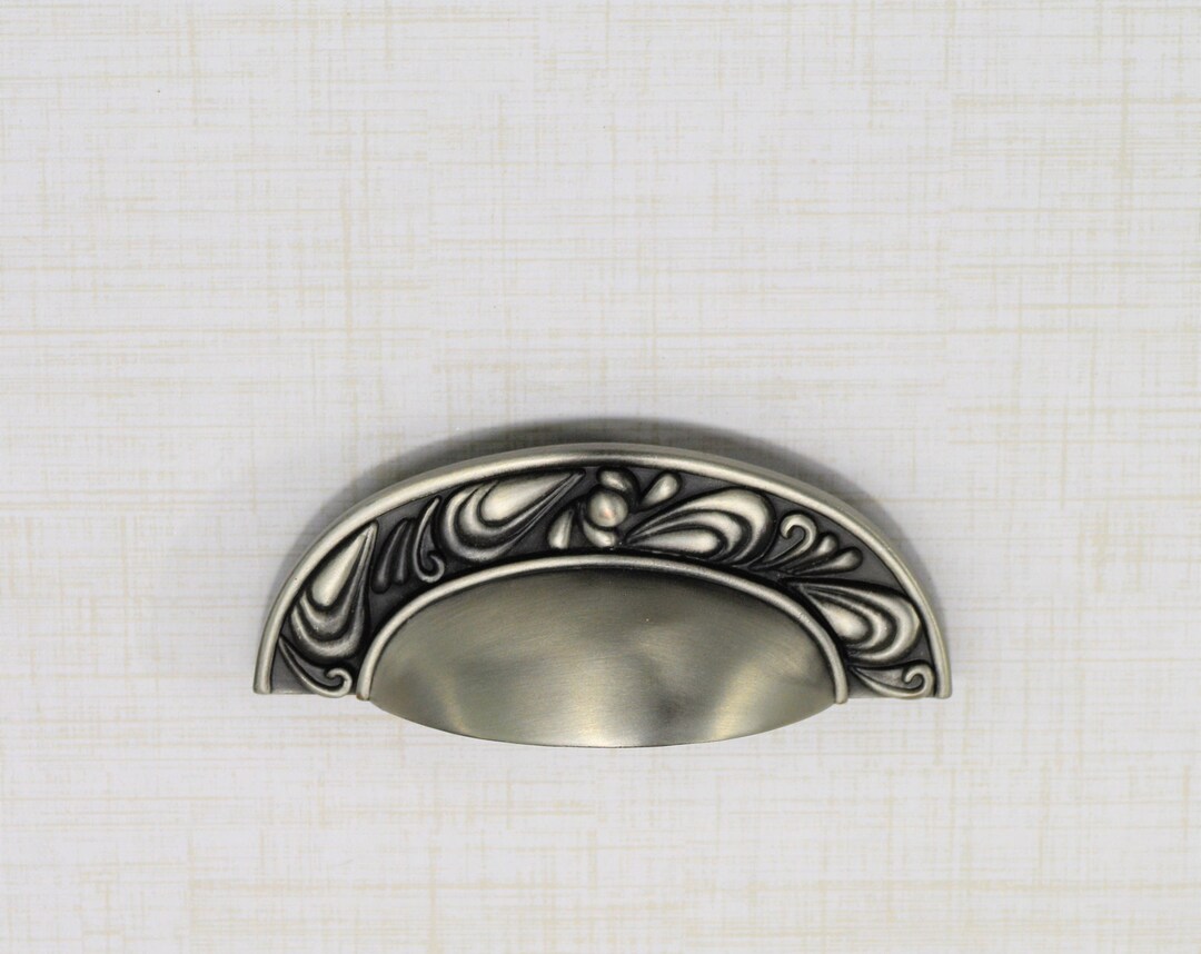 Nickel Paisley Cup Drawer Pull, Silver Door Handle, 3" Inch Centers ...