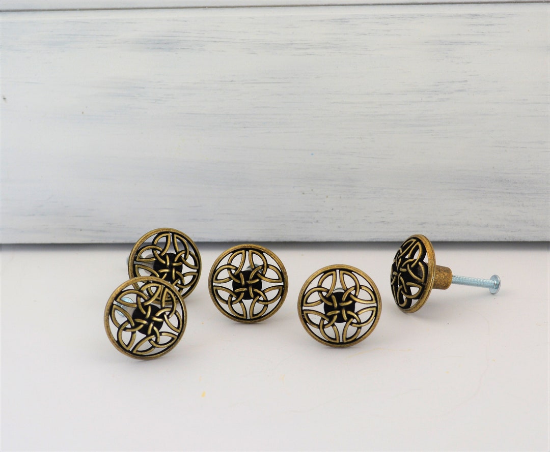 Antique Brass Celtic Knob, Gold Irish Drawer Pull, Weave Furniture Knob ...