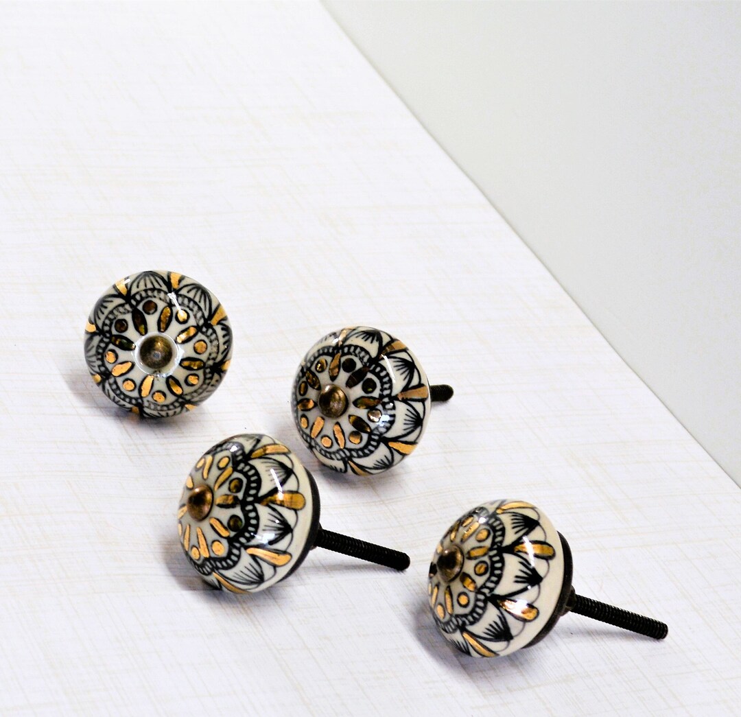 Black and Gold Foiled Knob, Ceramic Furniture Drawer Pull, Gold Cabinet Hardware, Gold Knob - Etsy