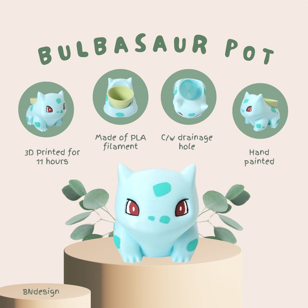 3D Printed Bulbasaur Planter Pot Pokemon Planter Pot Hand Painted ...