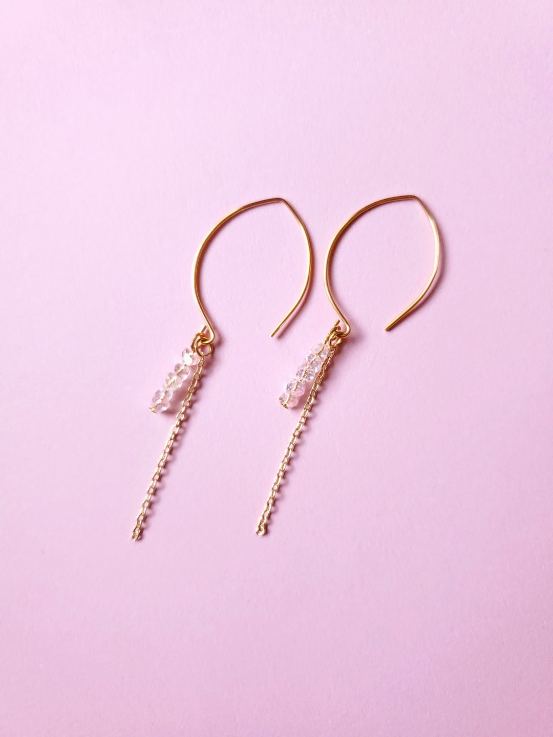 10k Gold Plated Crystal Dangle Gold Chain Earrings, Unique Handmade ...