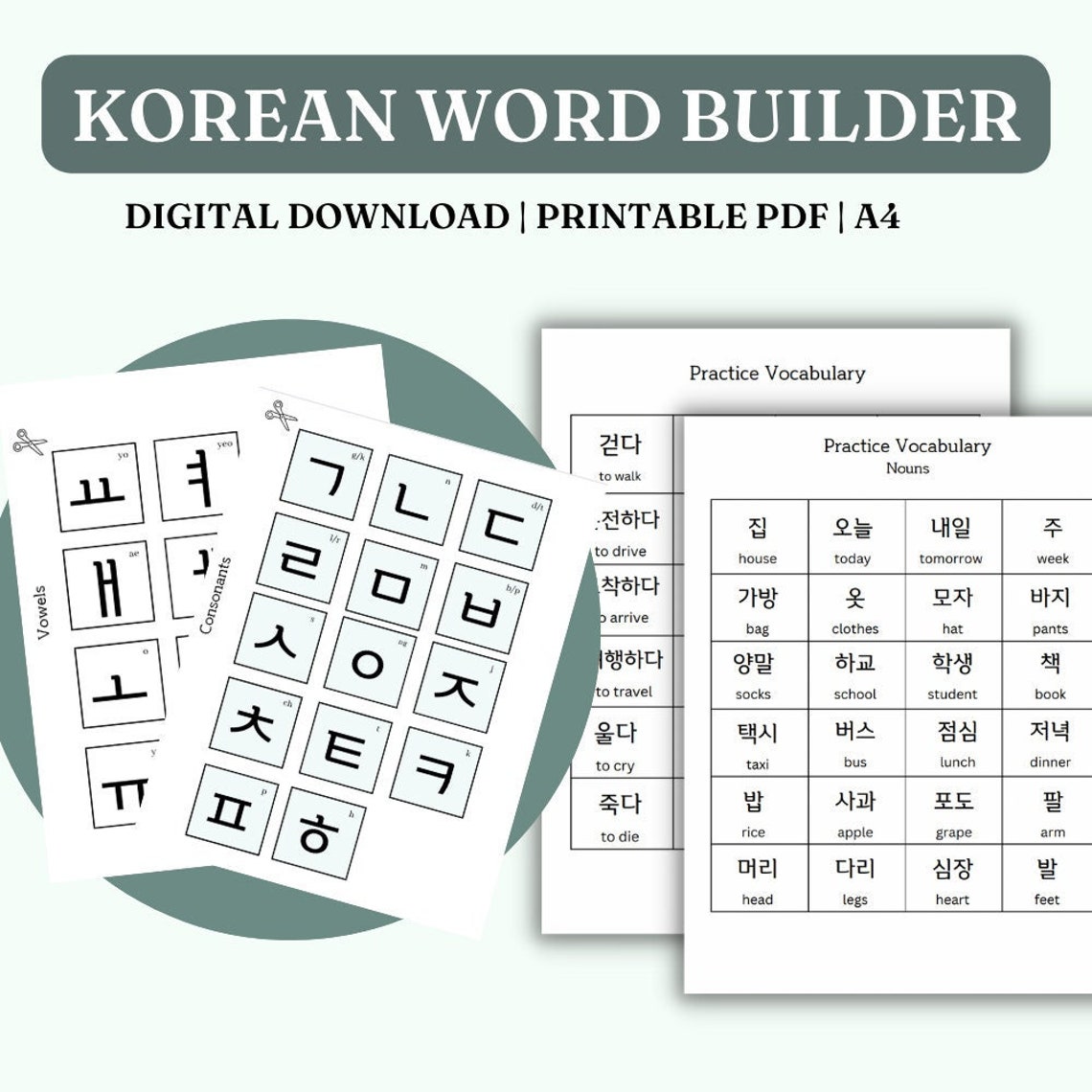 Korean Word Builder for Korean Study | Korean Study Worksheet | Learn ...