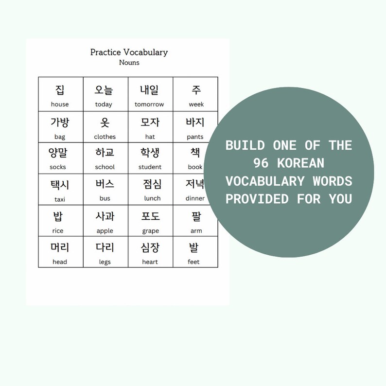 Korean Word Builder for Korean Study | Korean Study Worksheet | Learn ...