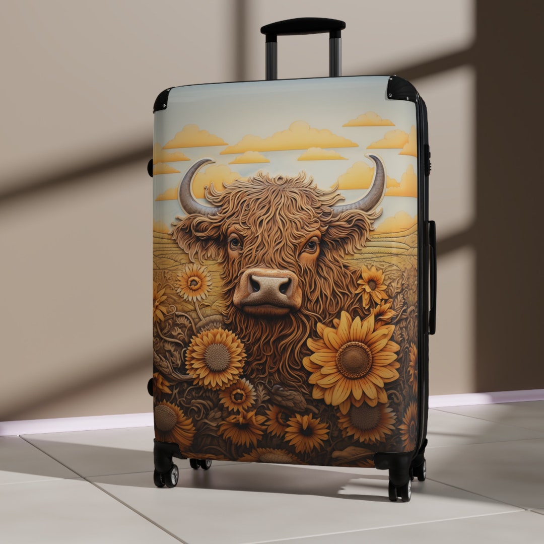 Tooled Leather Highland Cow Carry on Luggage Travel Suitcase - Etsy