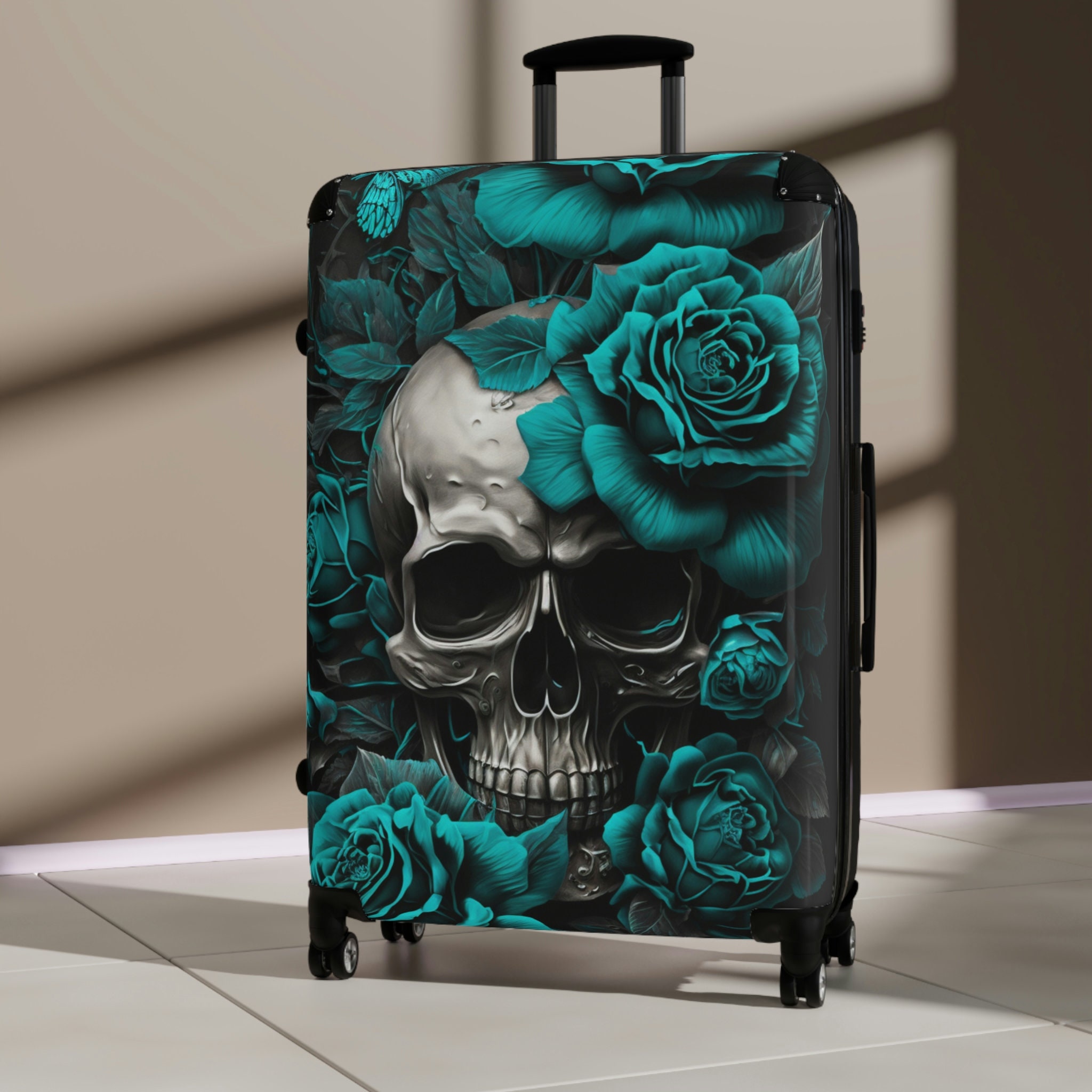 Gothic Skull Carry On Luggage On Wheels Suitcase by Auto | Printblur