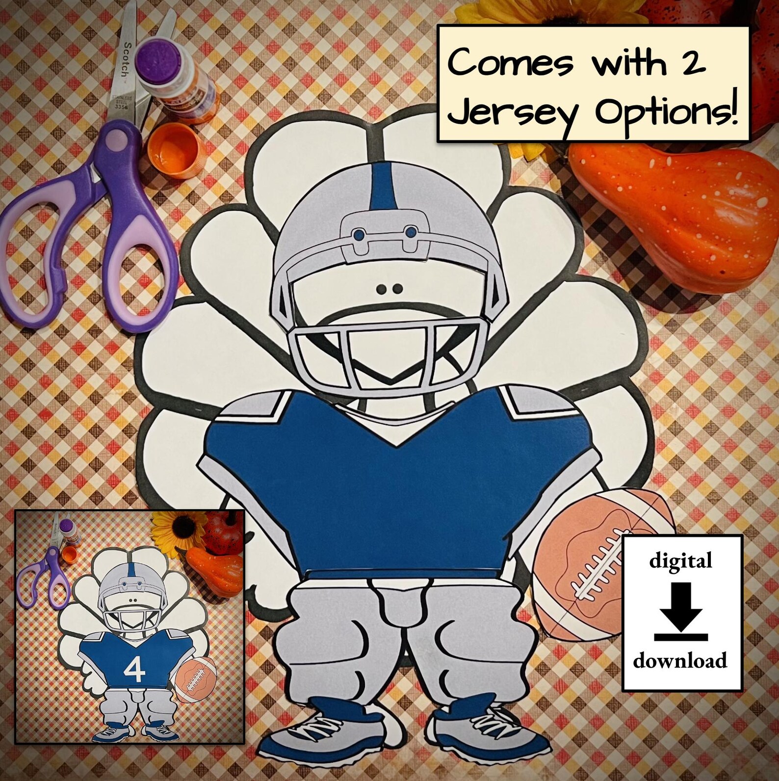 Disguise a Turkey-blue/silver Football Player Disguise - Etsy