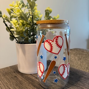 Baseball Love 16oz Can Glass W/ Glass Straw & Bamboo Lid! - Etsy