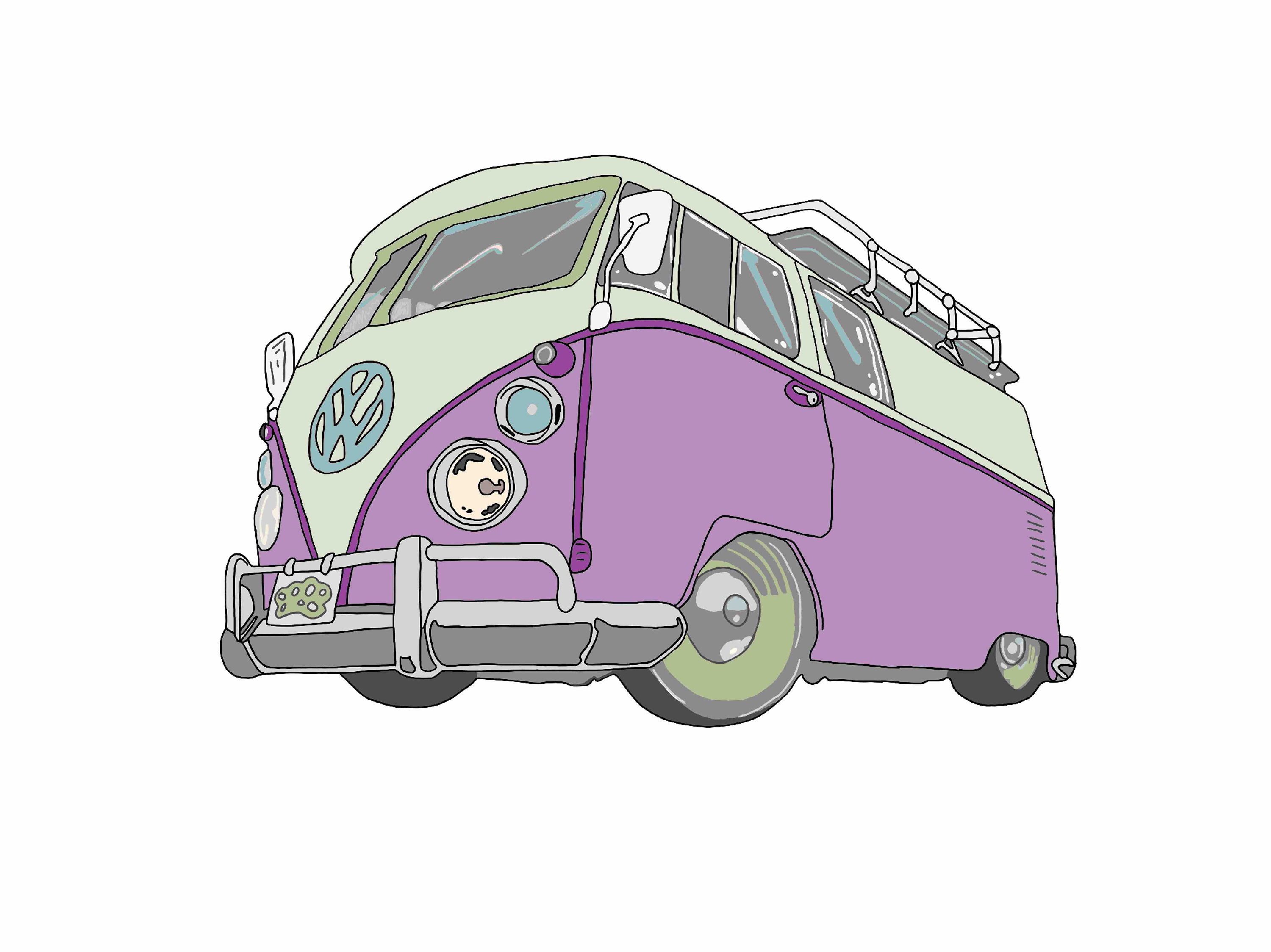 VW Bus Split Window With Clear Background in Purple and Green - Etsy