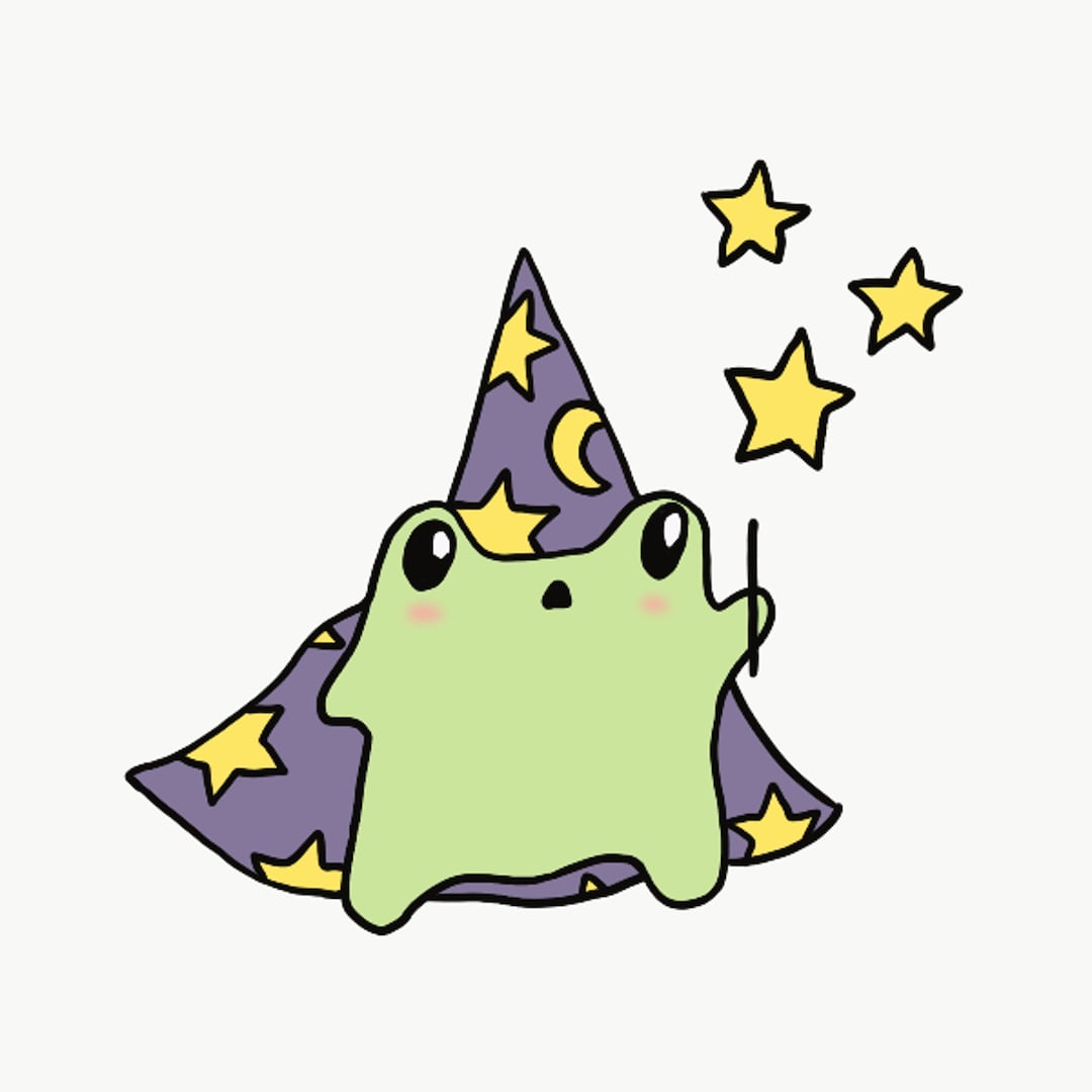 Cartoon Wizard Frog With Purple Cape and Hat With Gold Stars and Moon ...