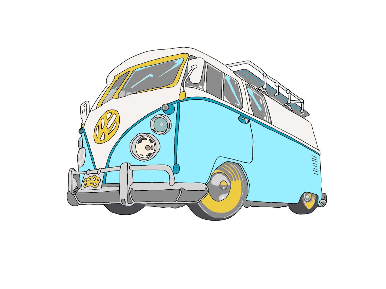 VW Bus Split Window With Clear Background in Gold and Baby Blue - Etsy