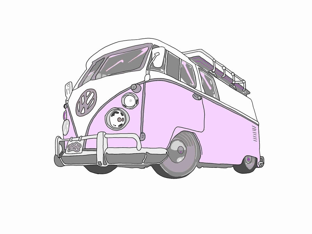 VW Bus Split Window With Clear Background in Pink and White - Etsy