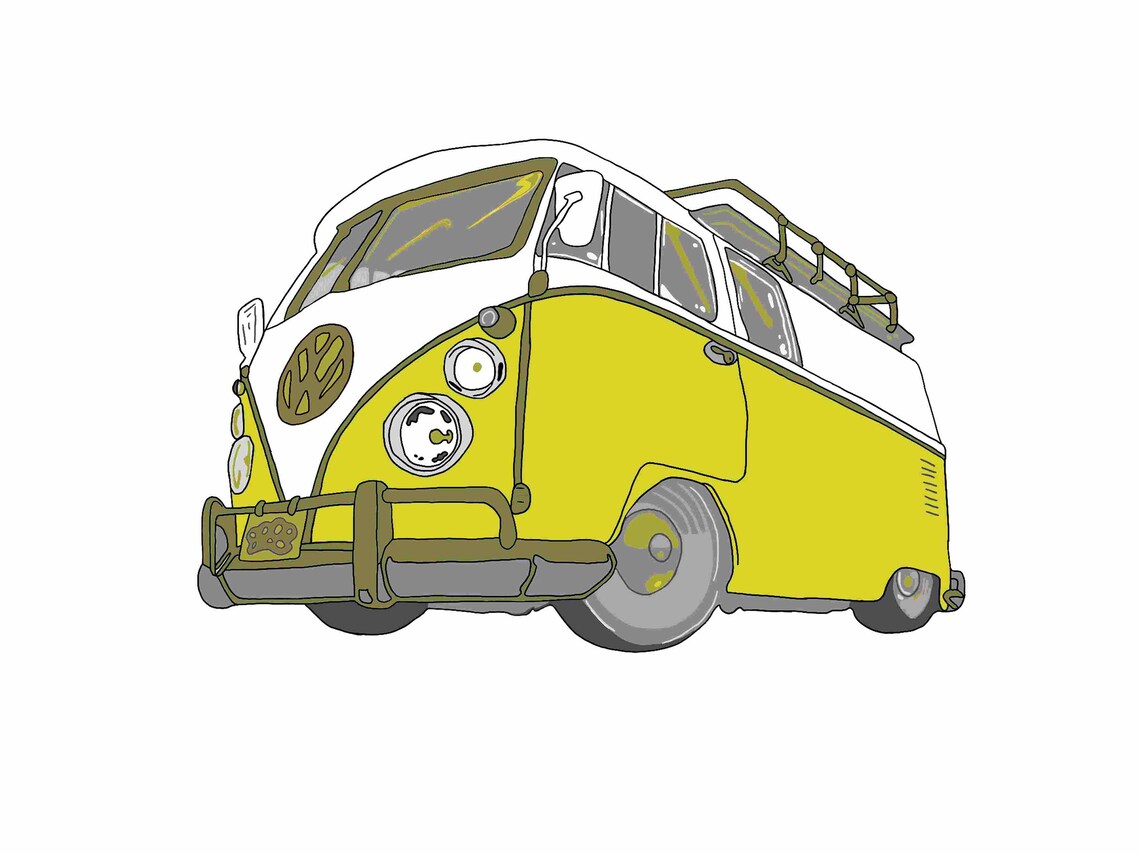 VW Bus Split Window With Clear Background in Mustard and Khaki - Etsy