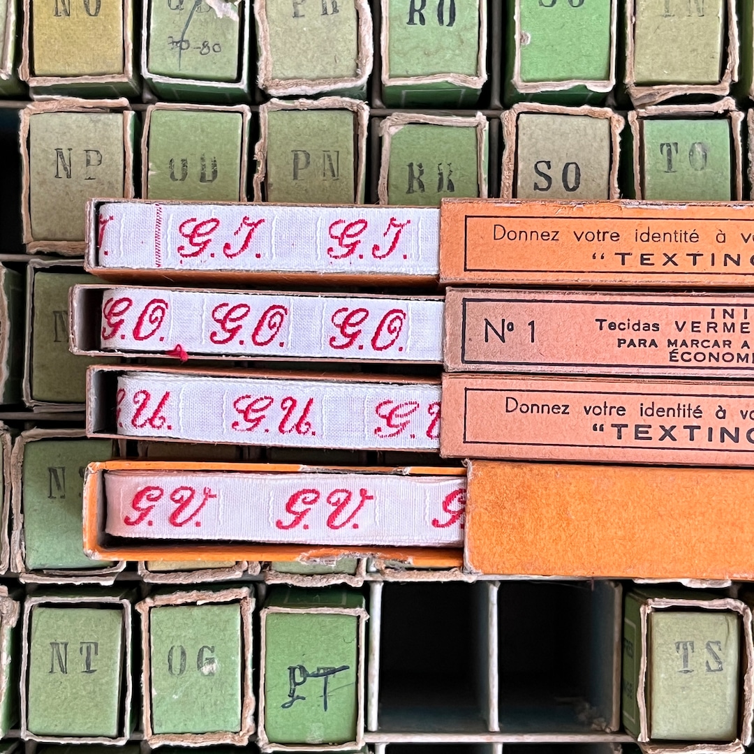 Vintage French Red/white Monograms Laundry Labels / White and Red ...