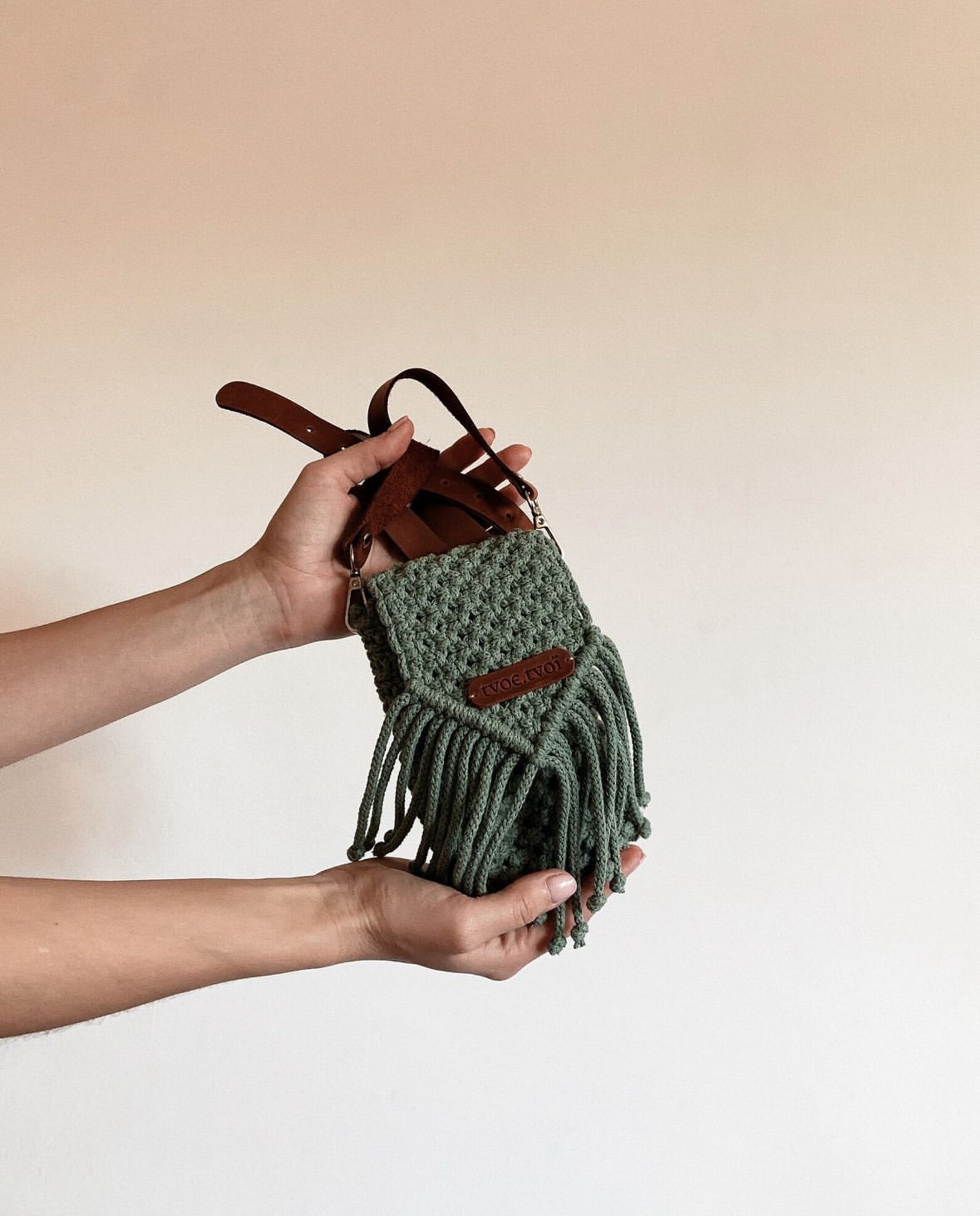 Mini-bag Cell Phone Case Macrame Cotton Bag With a Leather Strap - Etsy