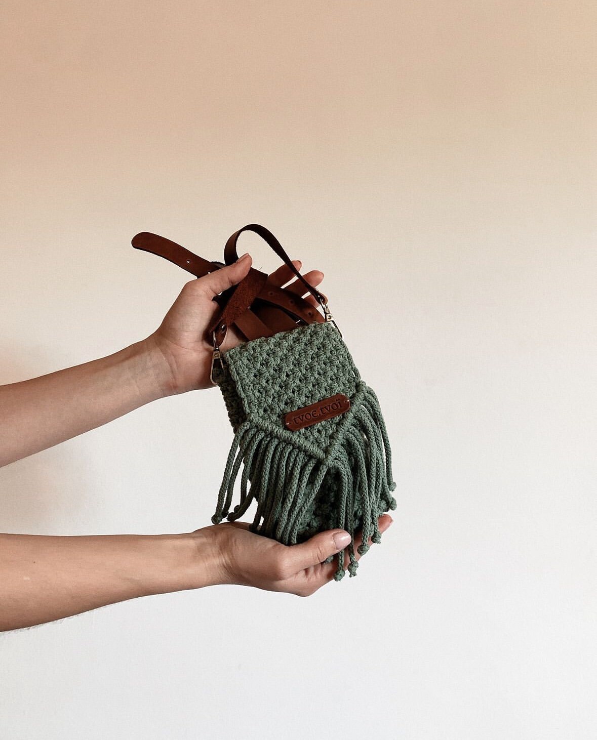 Mini-bag Cell Phone Case Macrame Cotton Bag With a Leather Strap - Etsy