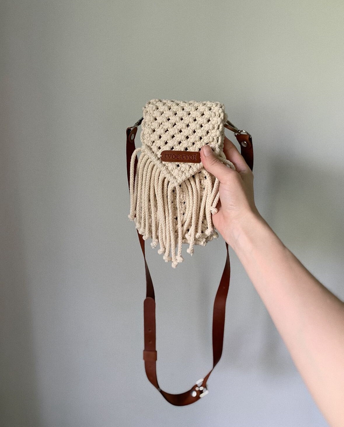 Mini-bag Cell Phone Case Macrame Cotton Bag With a Leather Strap - Etsy