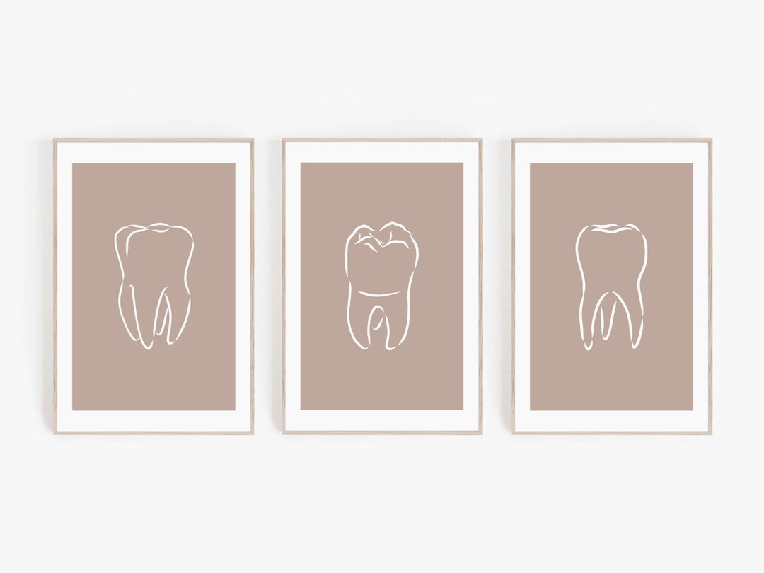 Neutral Dental Clinic Wall Decor, Printable Teeth Poster Set of 3 ...