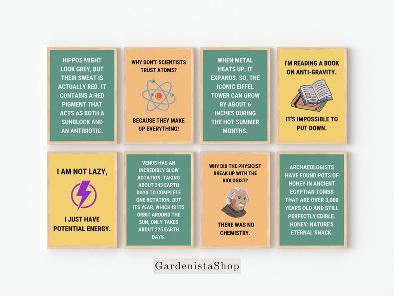 Science Puns Poster Set, Colorful Science Quote Wall Art (digital ...