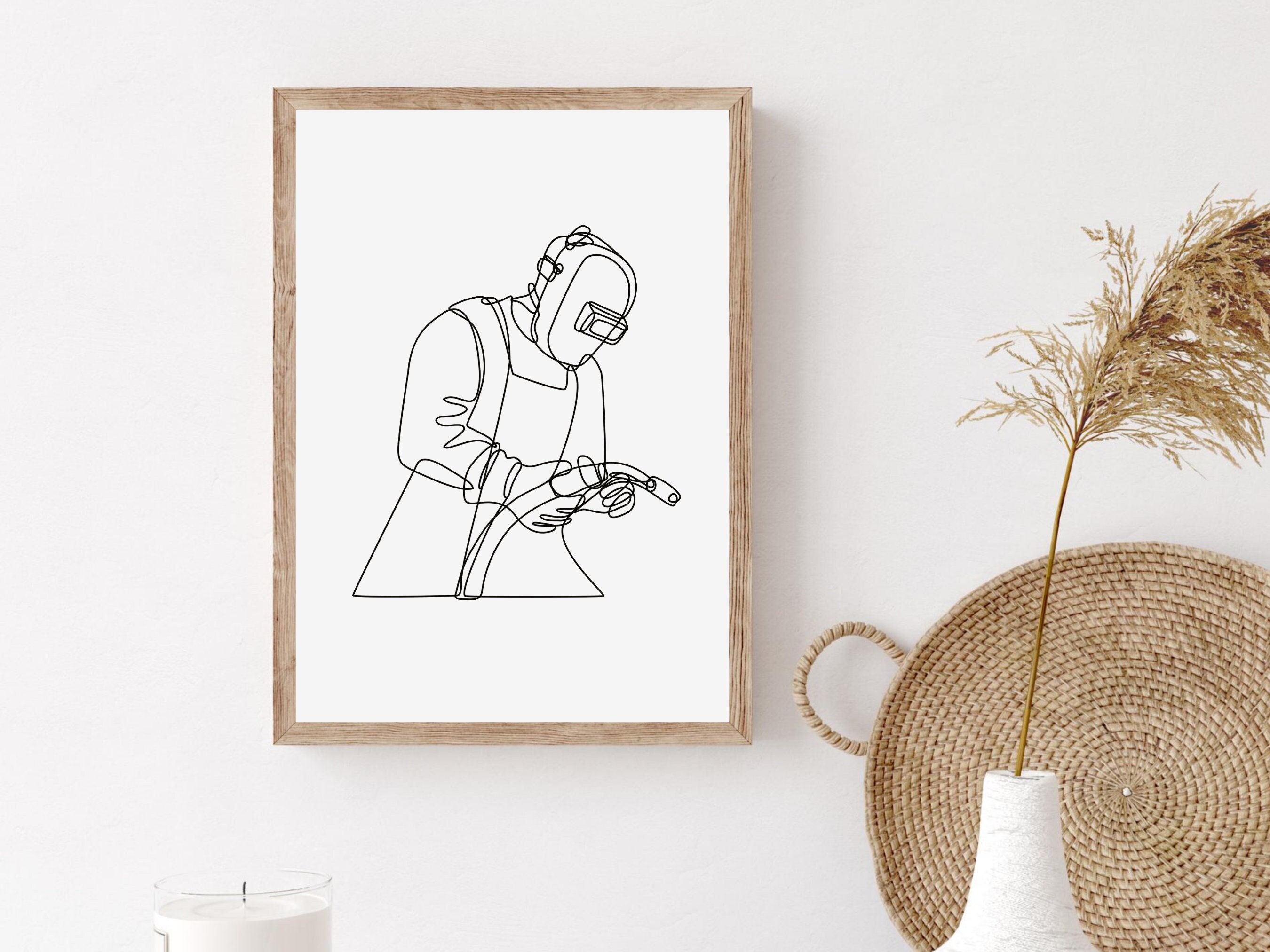 Welder Line Art Print, Ironworker Gift, Man Cave Decor (digital ...