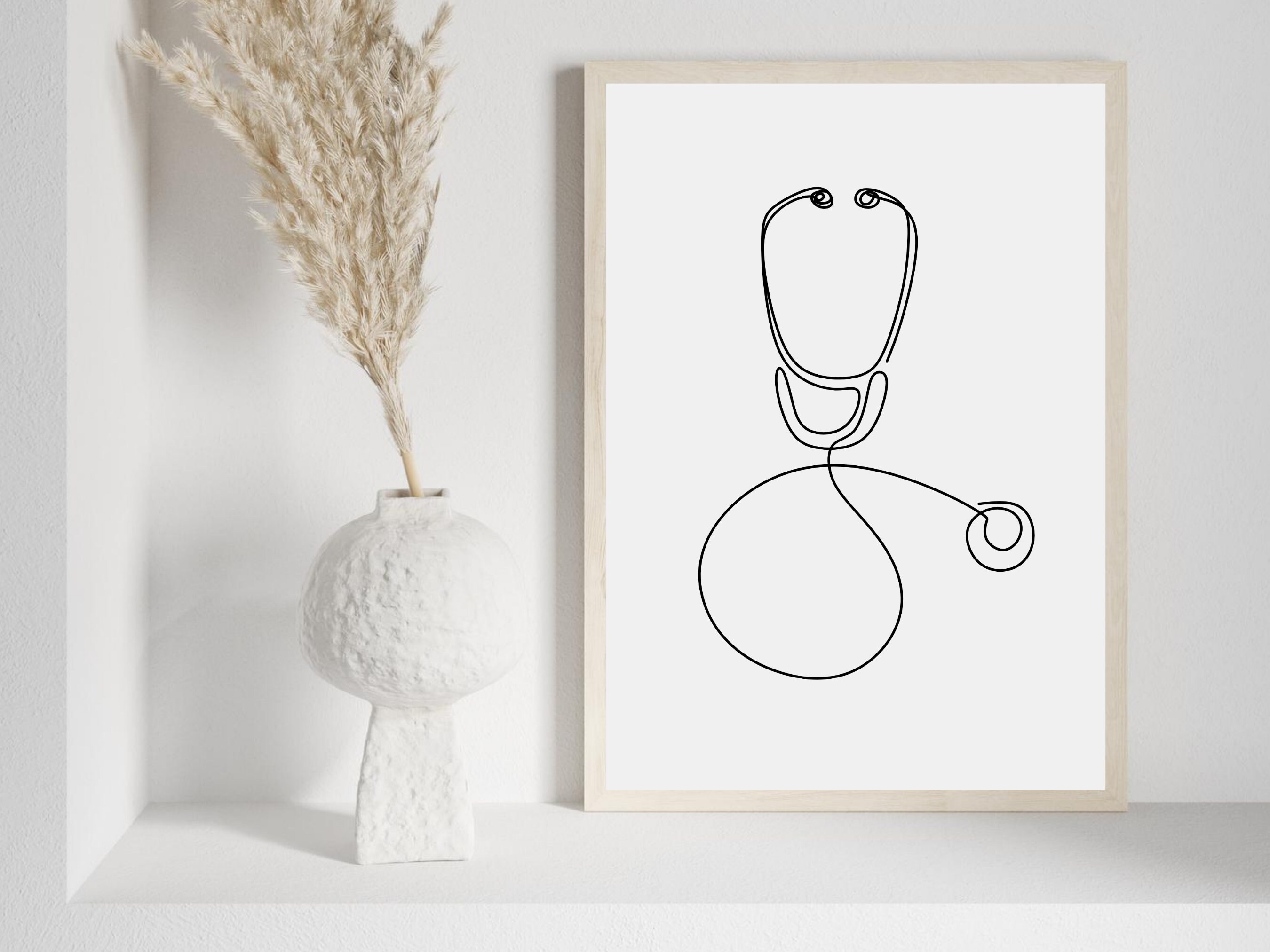 Stethoscope Line Art, Minimalist Stethoscope Wall Print, Printable ...