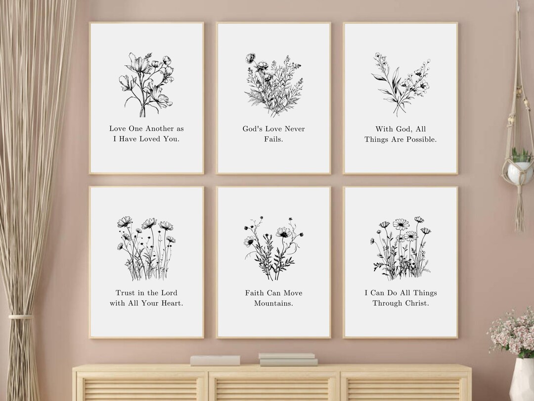 Minimalist Christian Wall Art Set of 6, Christian Classroom Decor ...