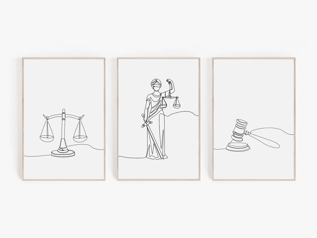 Attorney Gallery Set of 3 Drawings, Minimalist Line Art Print, Lawyer ...